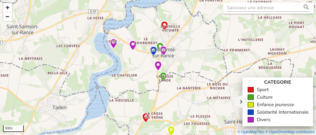 Localisation des associations de la Vicomté-sur-Rance