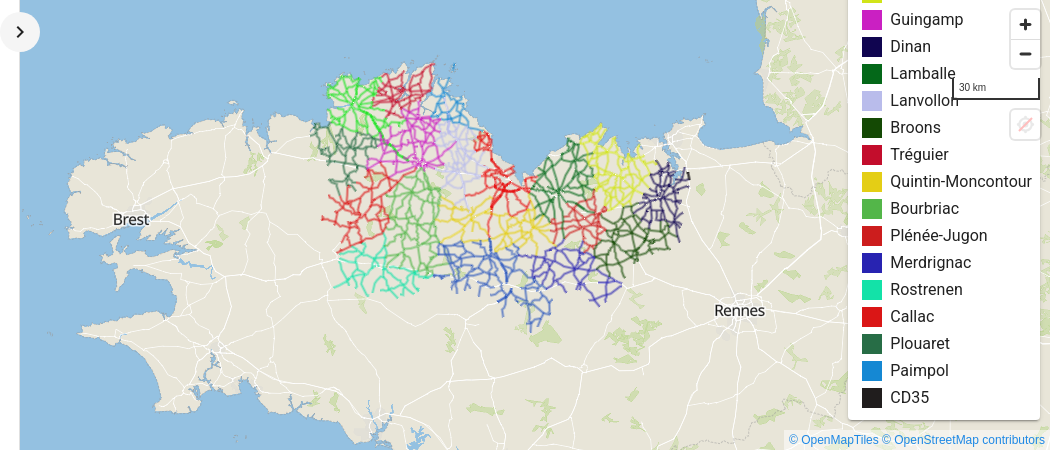 Zones de compétence des antennes routières départementales